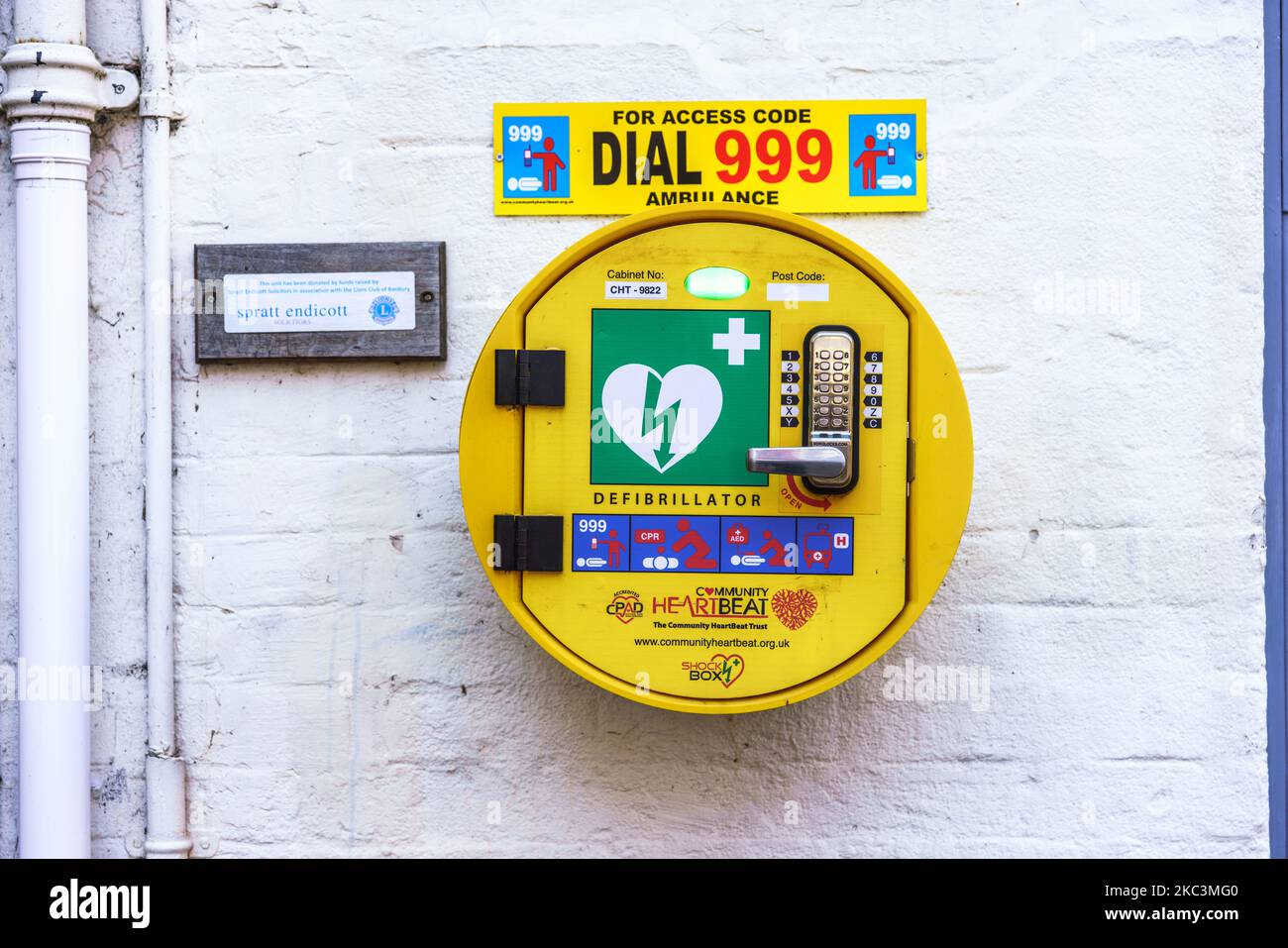 An AED (defibrillator) attached the wall of a pub in Banbury Stock ...