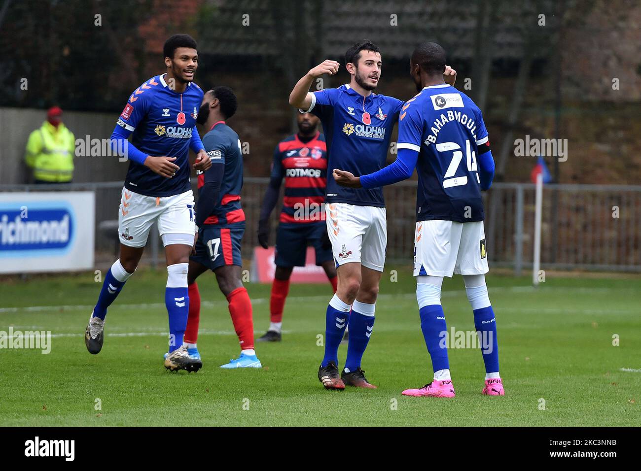 Oldham Athletic's Ben Garrity celebrates opening the scoring with team ...