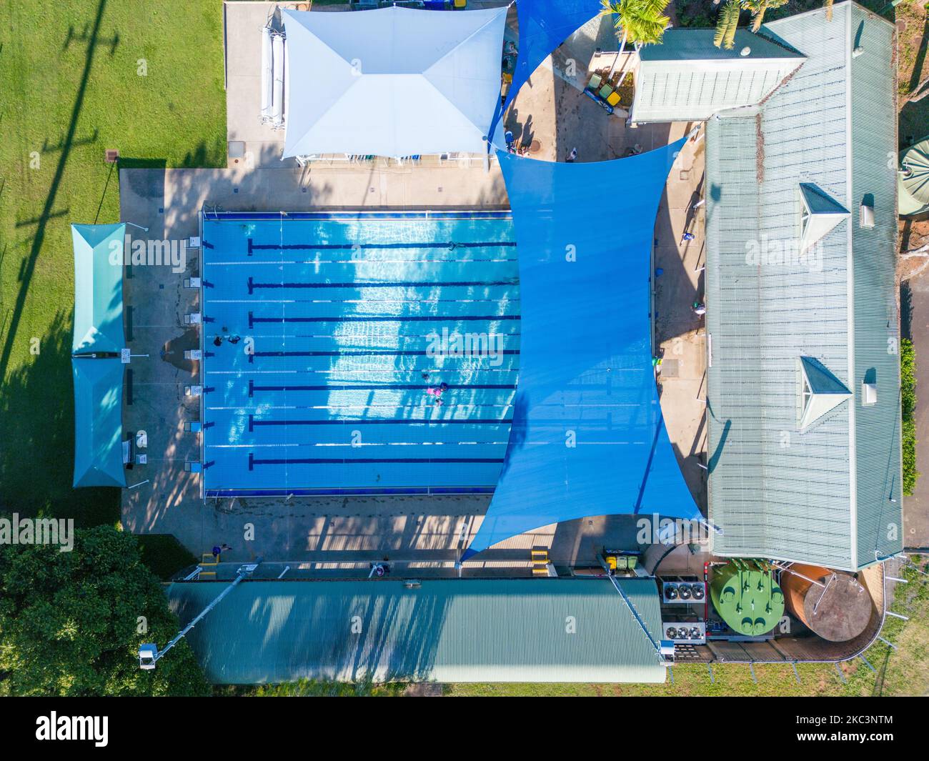 An aerial top view of a public swimming pool on the Sunshine Coast ...