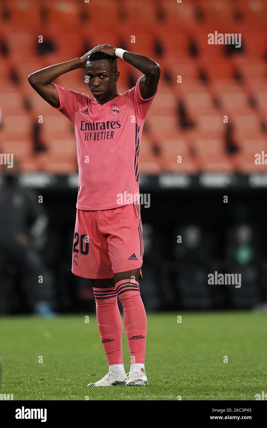 Vinicius Junior of Real Madrid reacts during the La Liga Santander ...