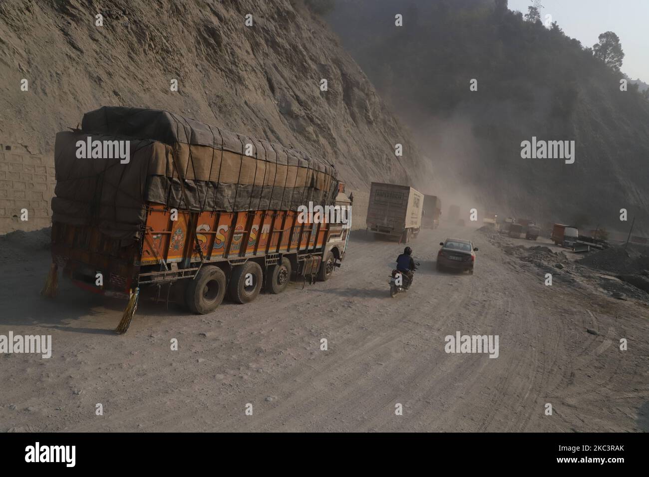 Vehicles move on Jammu - Srinagar highway in Jammu and Kashmir, India ...