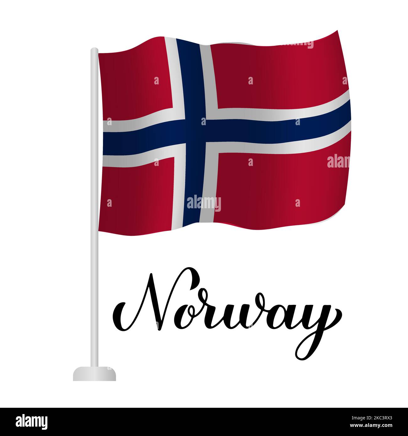 Flag of Norway and calligraphy hand lettering isolated on white. Vector ...