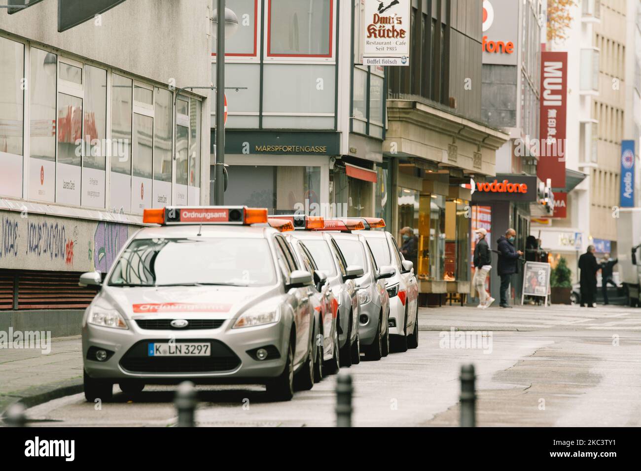 municipal police cars are seen paking in the city center of cologne ...