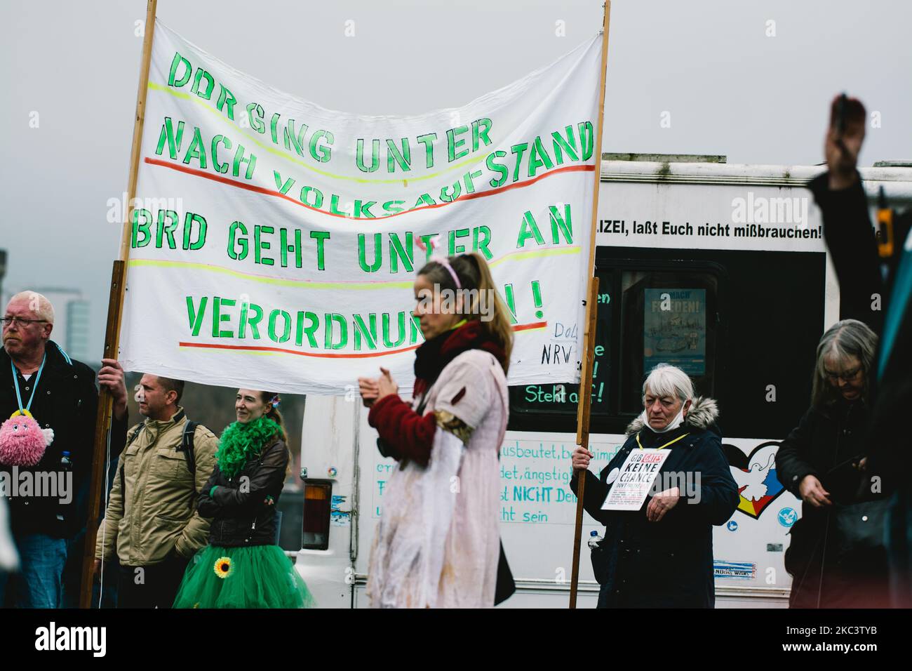 general view of coronavirus skeptics protest against strict measures ...