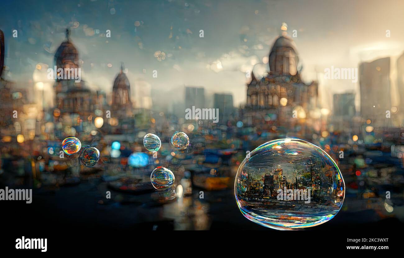 Bubbles floating buildings hi-res stock photography and images - Alamy