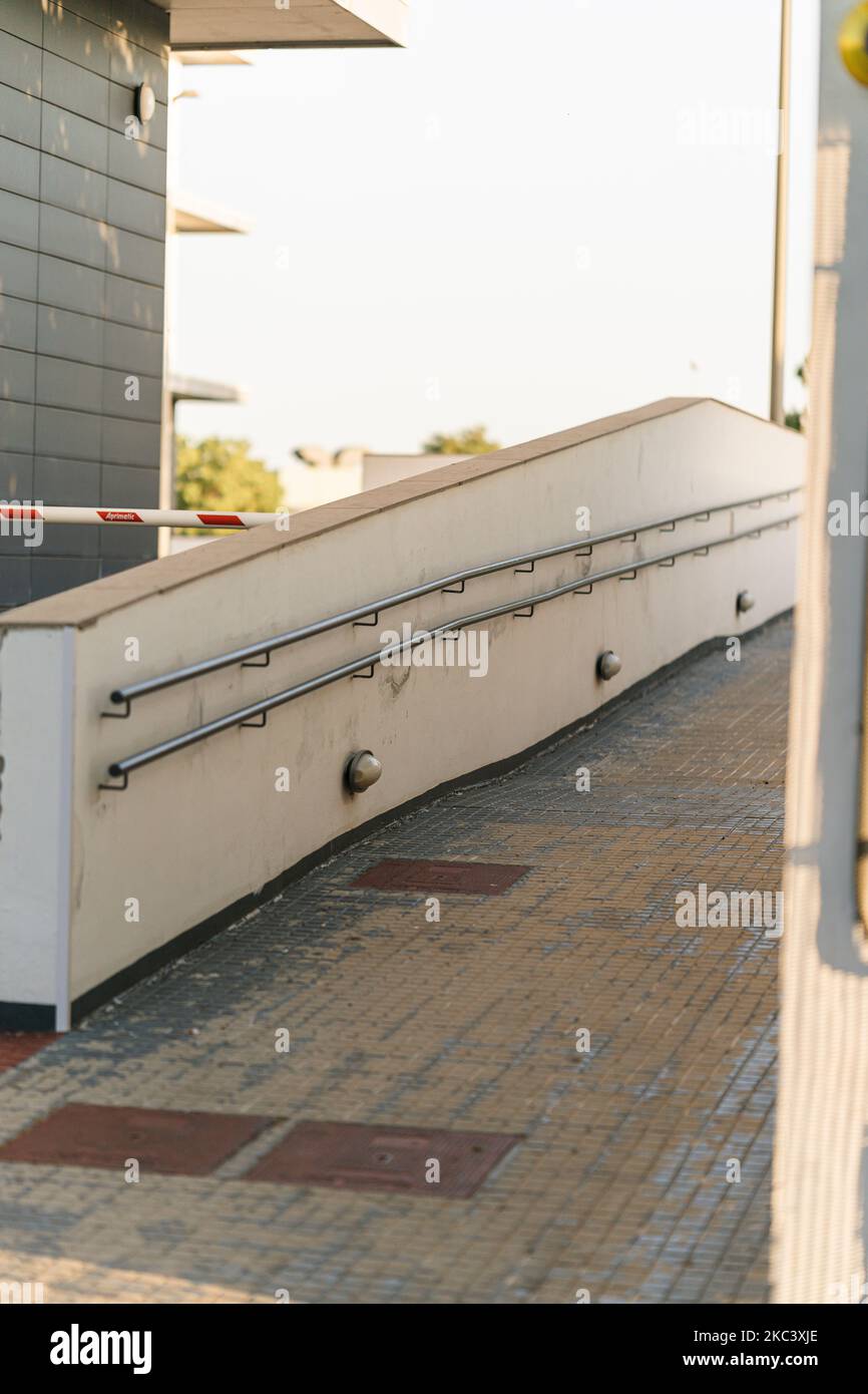 The vertical partial view of a bridge pathway under the blue sky Stock ...