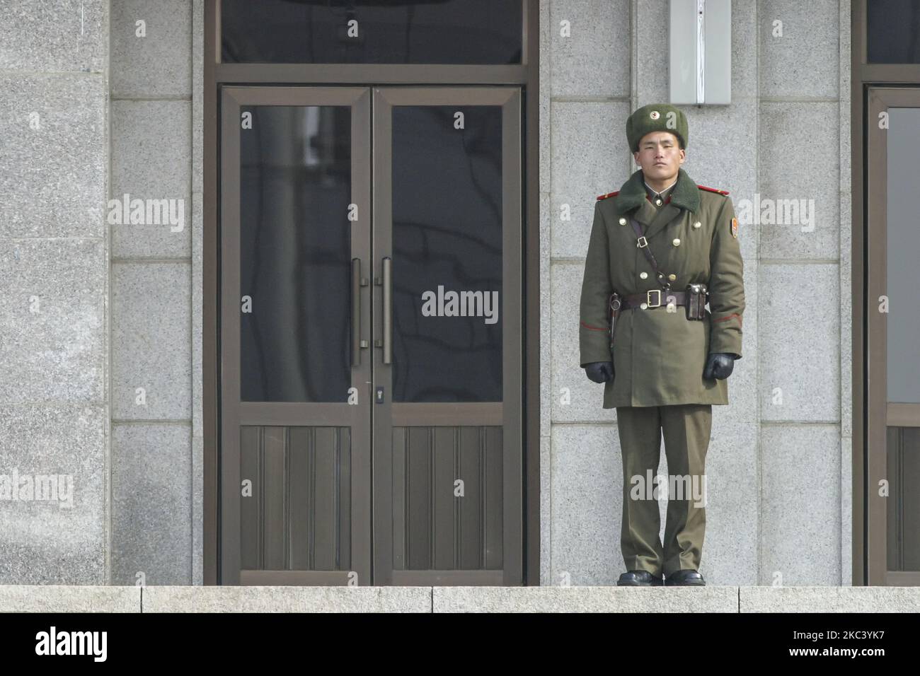North Korean Military guard stand off their post at truce village ...