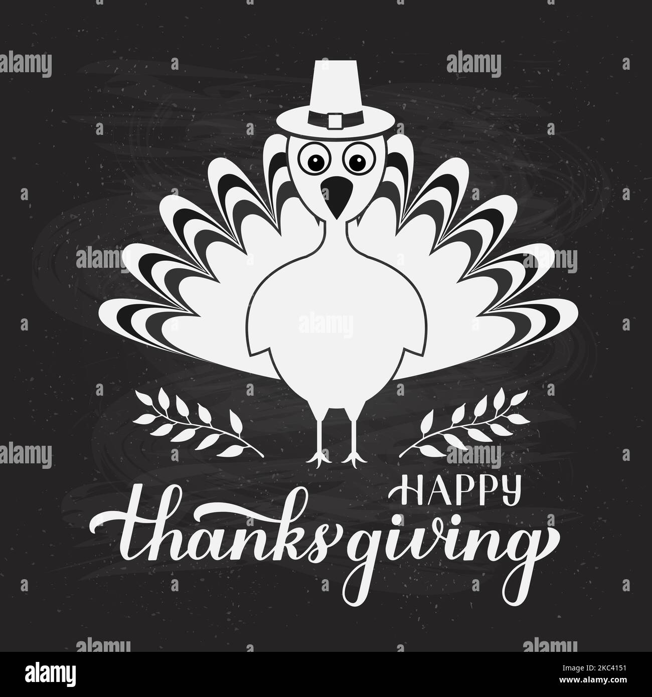Happy Thanksgiving calligraphy hand lettering with cute turkey on ...