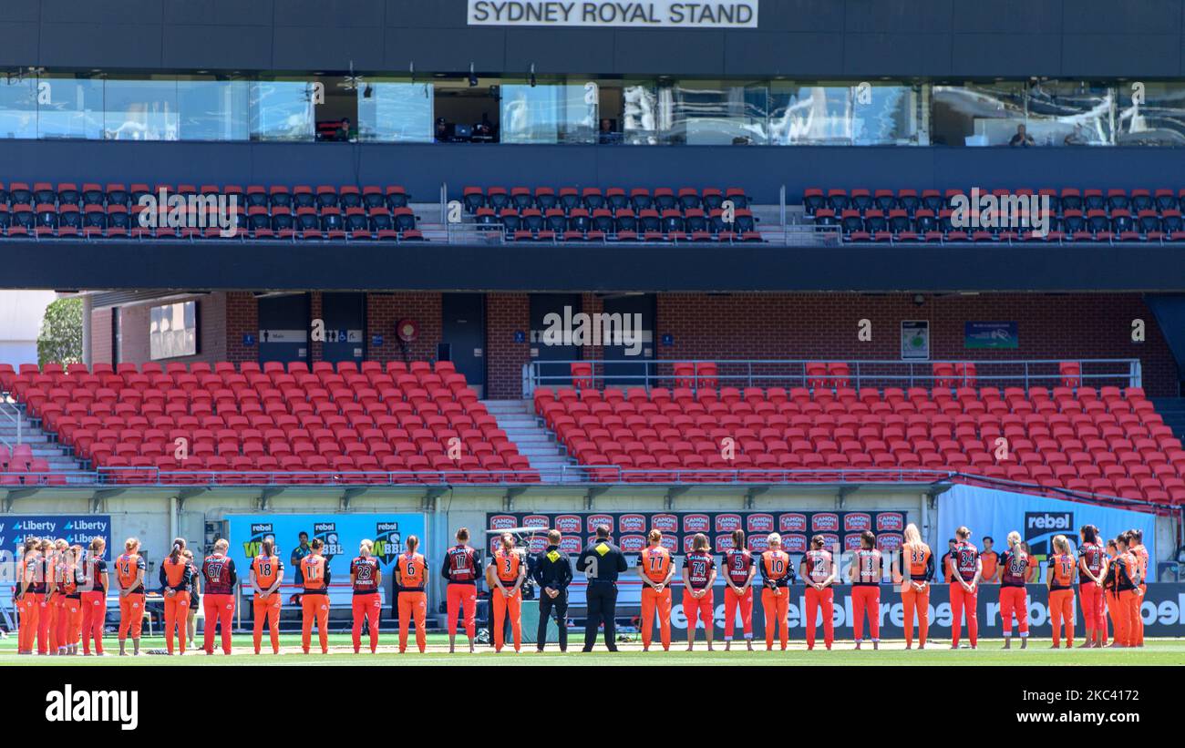 Players form a barefoot circle prior to the Women's Big Bash League ...