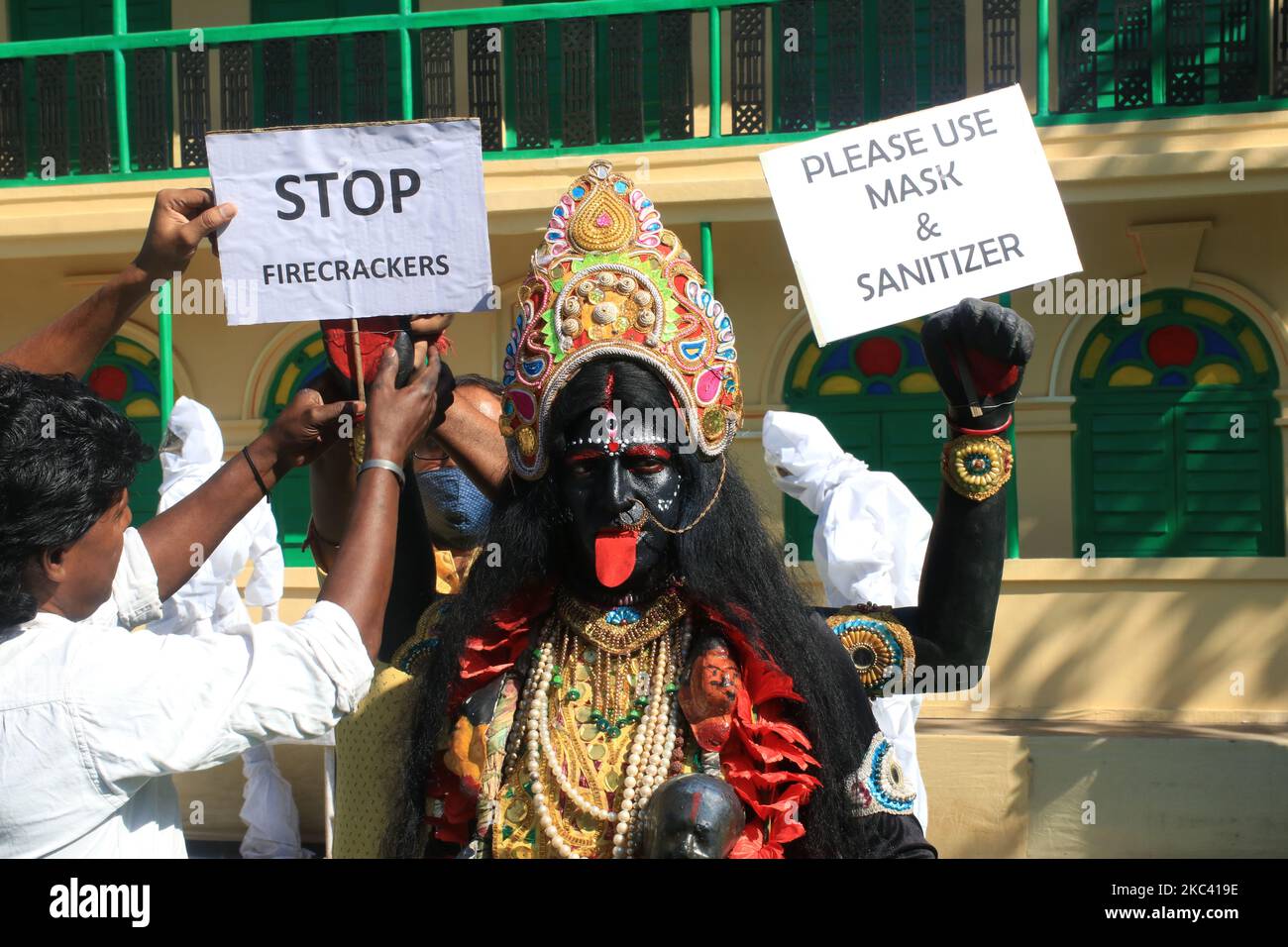 Krishna Bairagi a Bahurupi artist ready to make-up dressed as Hindu Goddess Kali before the ...
