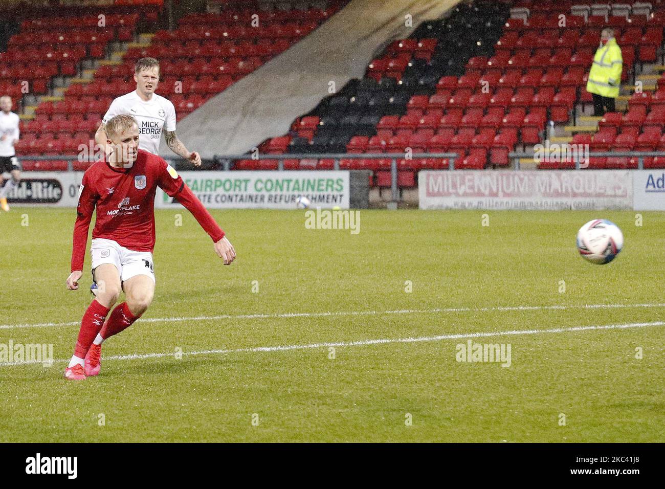 Crewes Charlie Kirk shoots and scores to make it 2-0 during the Sky Bet ...