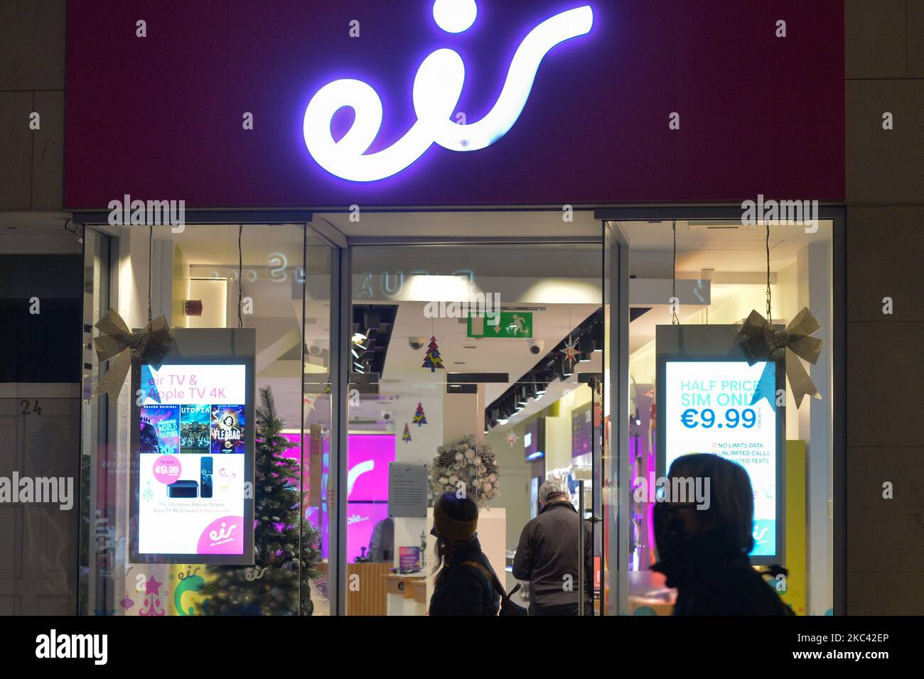 Logo of Eircom Limited, trading as eir, seen in the center of Dublin ...
