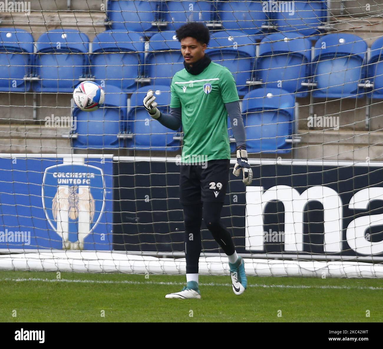 Colchester United’s Shamal George warm-Up during League Two between ...