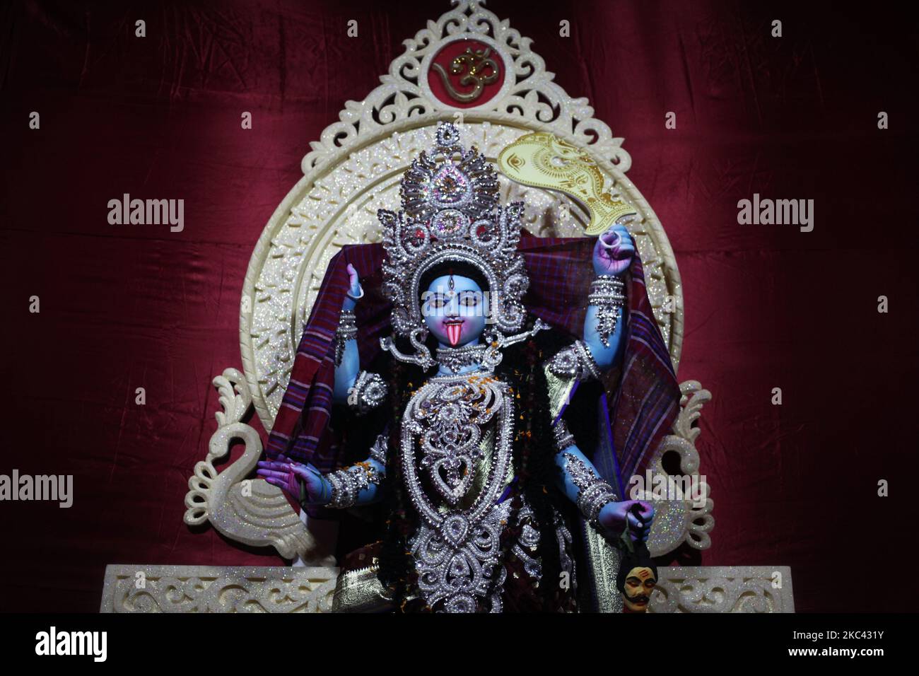An idol of goddess Kali at a temple as hindu devotees celebrate Kali ...