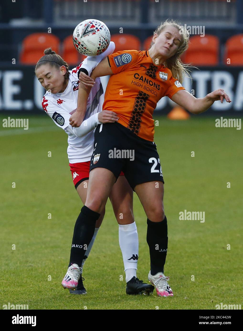 Amelia Hazard of London Bees holds of Sophie O'Rourke of Lewes FC Women ...