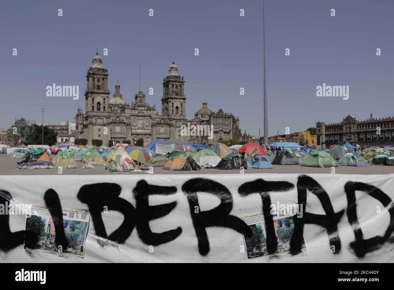 Overview of the Zócalo of Mexico City occupied by members of the Anti ...