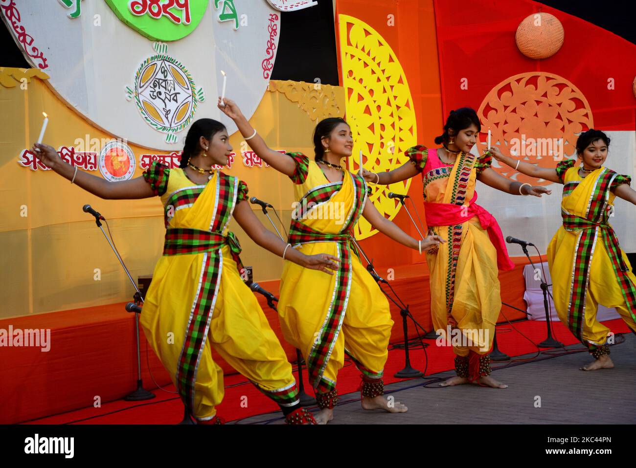 Artist performs at the celebration ''Nabanna Festival'' in Dhaka ...