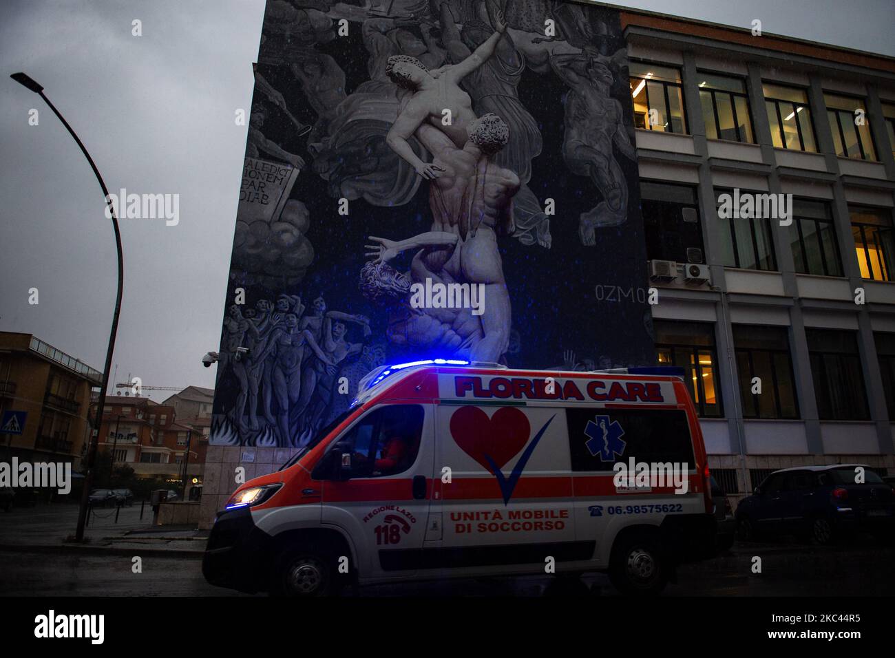 A 118 ambulance engaged during the health emergency passes under the ...
