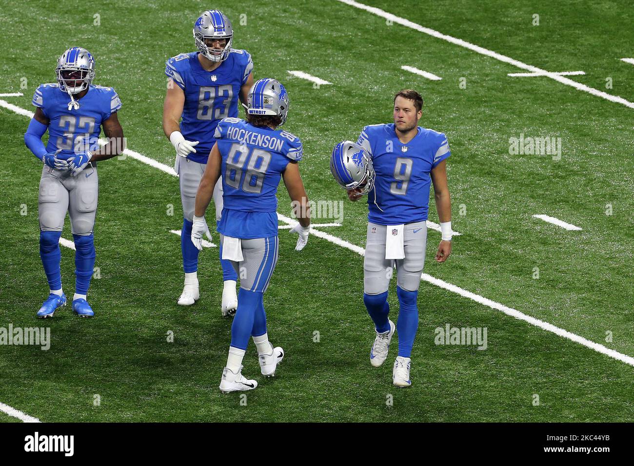 Quarterback Matthew Stafford (9) of the Detroit Lions walks off the ...