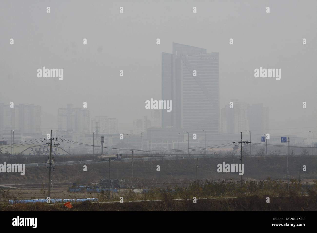Micro dust covered on the sky in Gimcheon-City, South Korea. Ultrafine ...