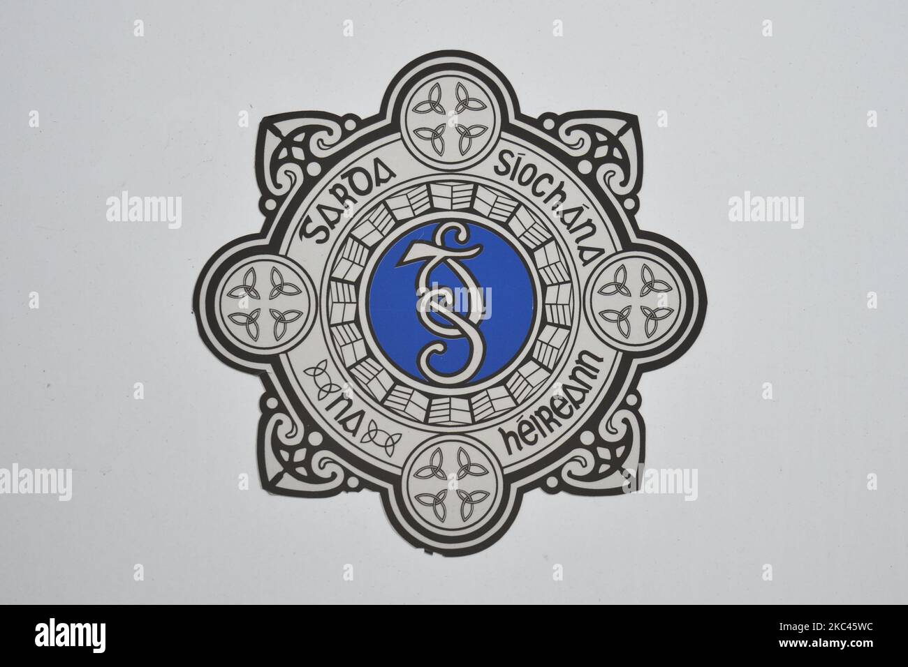 A logo of Garda Siochana (Irish Police) seen in Dublin's city centre ...