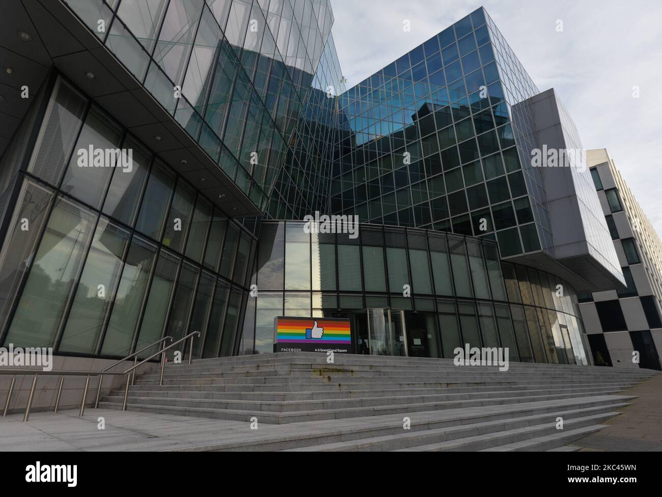 A view of the Facebook logo on its EMEA headquarters on Grand Canal ...