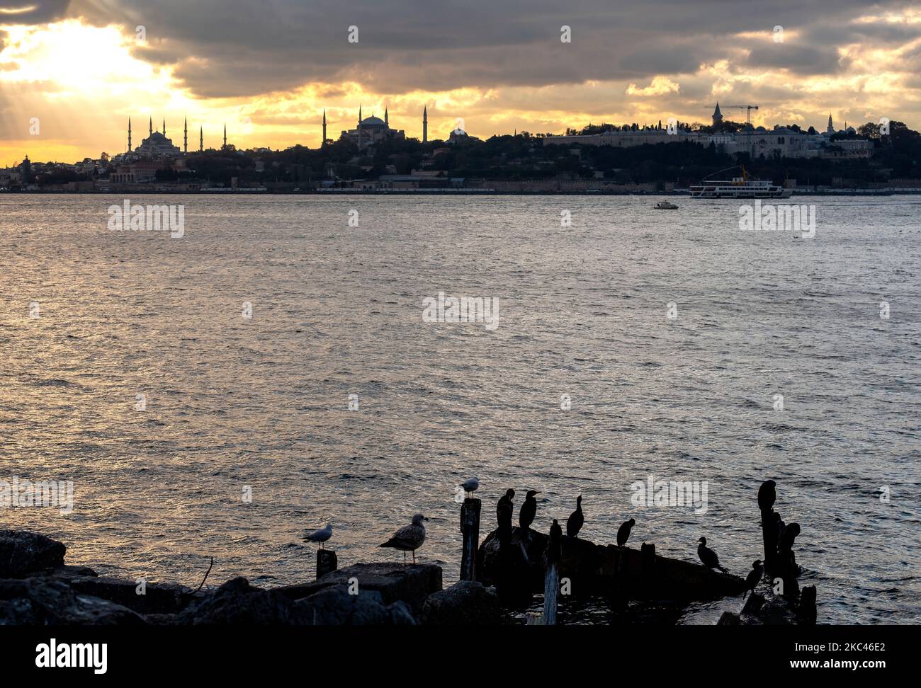 A view of the Bosphorus. Historical peninsula from the port of Salacak ...