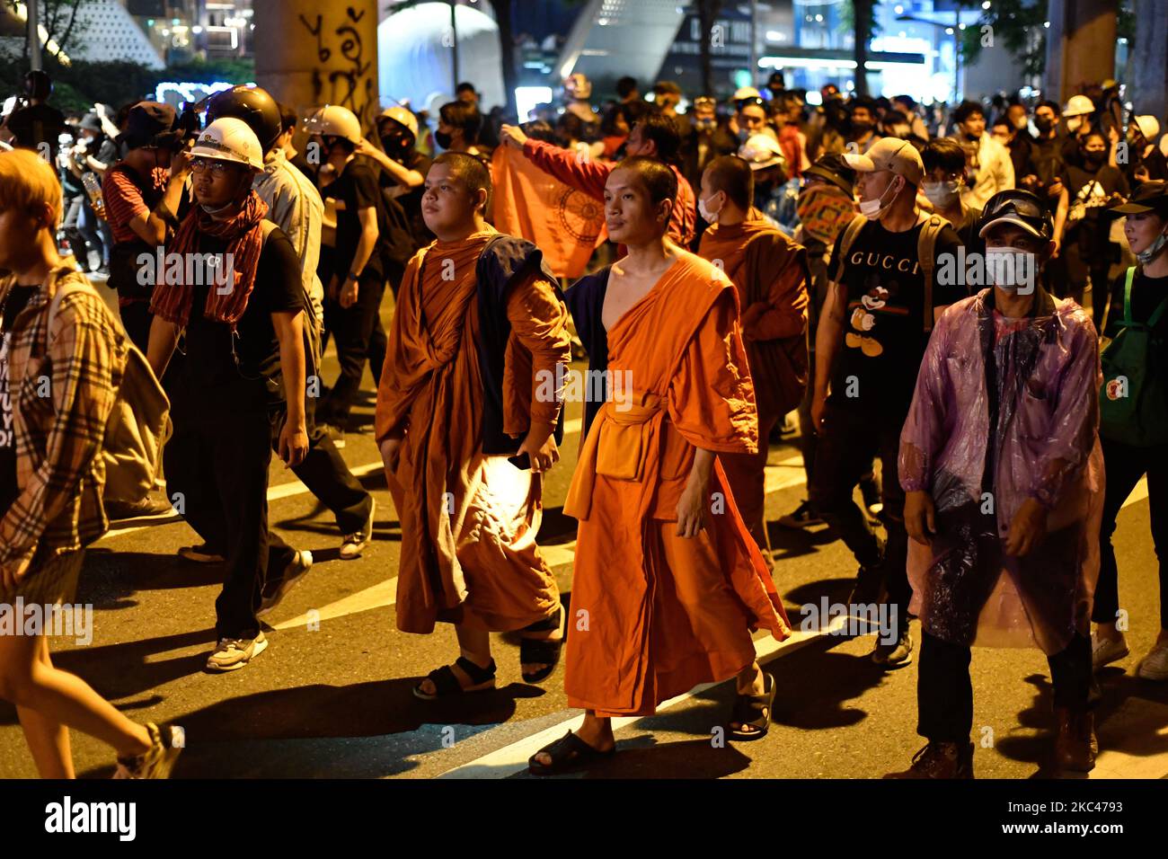 Buddhist monks attend an anti-government rally outside the Royal Thai ...