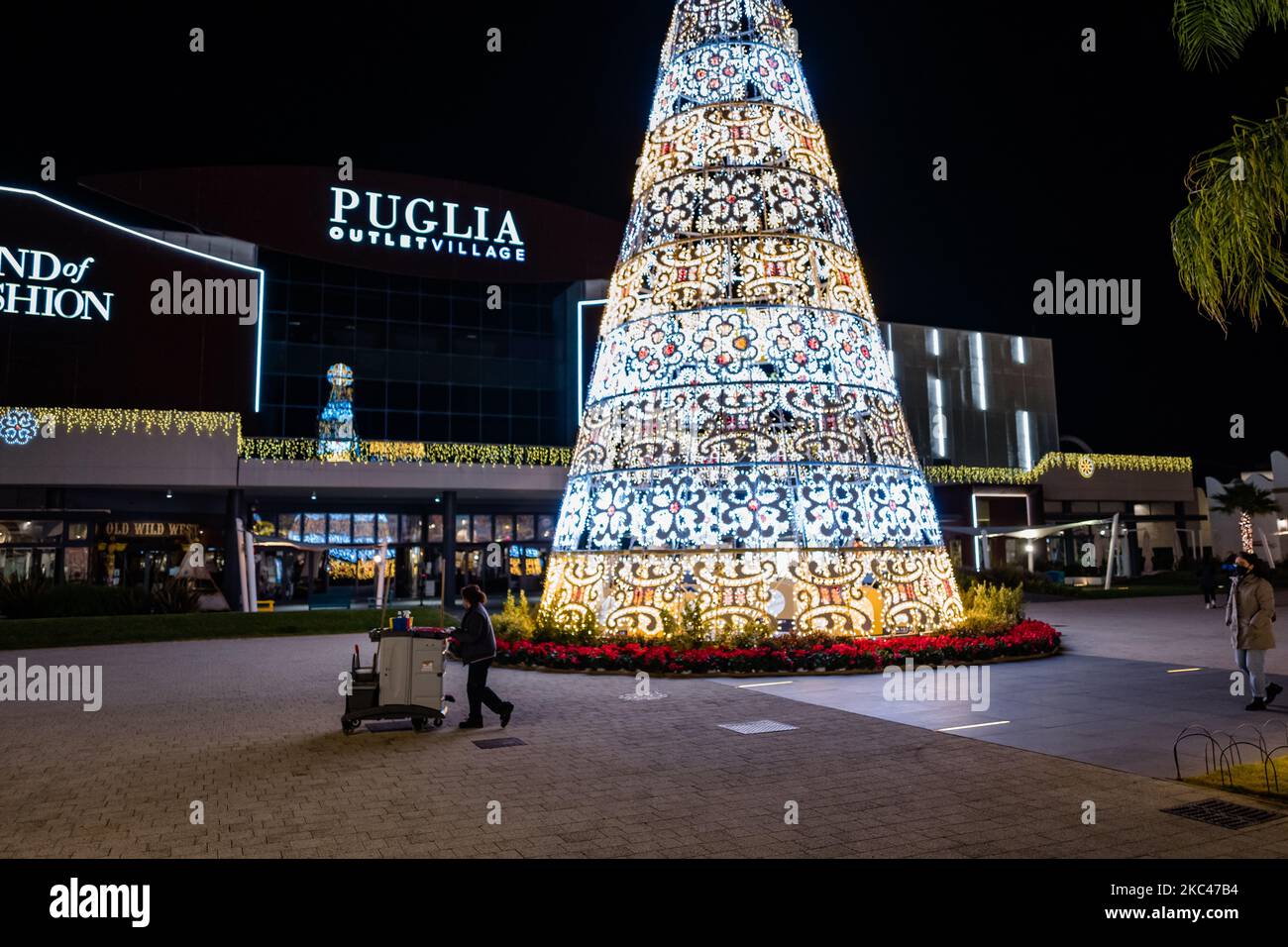 The Christmas tree in Puglia Village during the pandemic in the orange ...