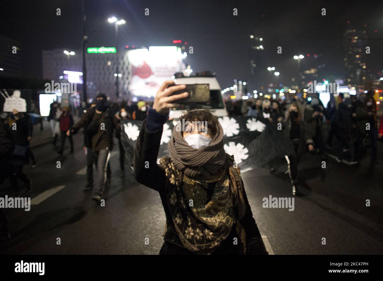 Woman takes a selfie during blockade of parliament by feminist Womans ...