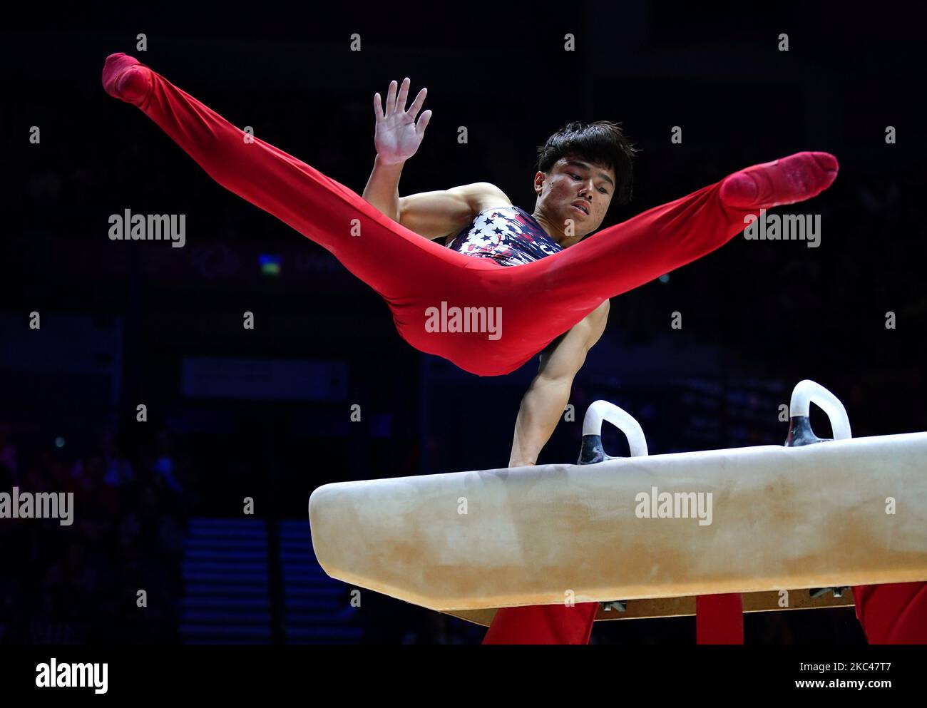 USA's Asher Hong competing in the Men's Pommel event during day seven ...