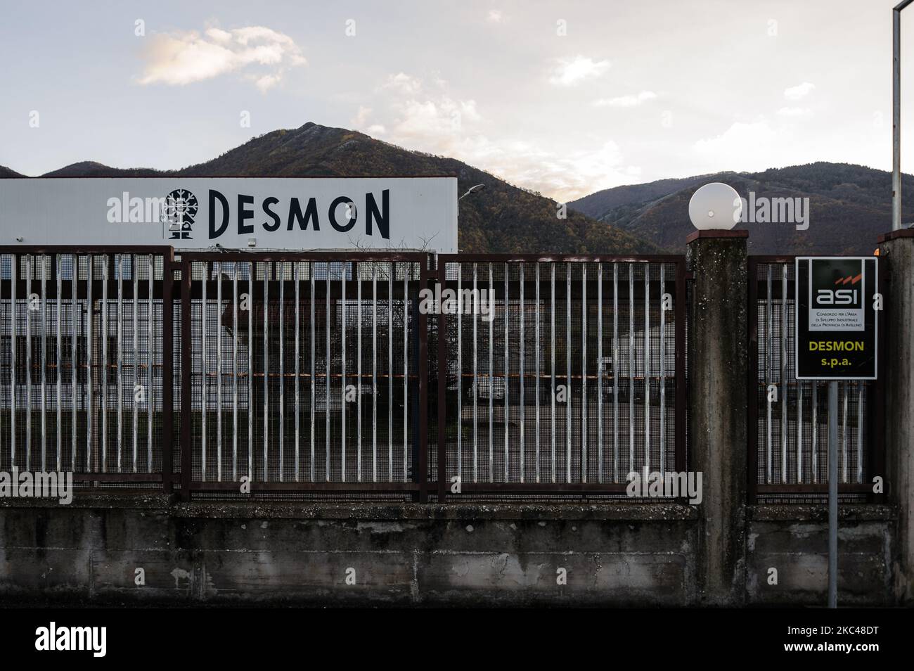 The sign of the Italian company Desmon affixed on the company's ...