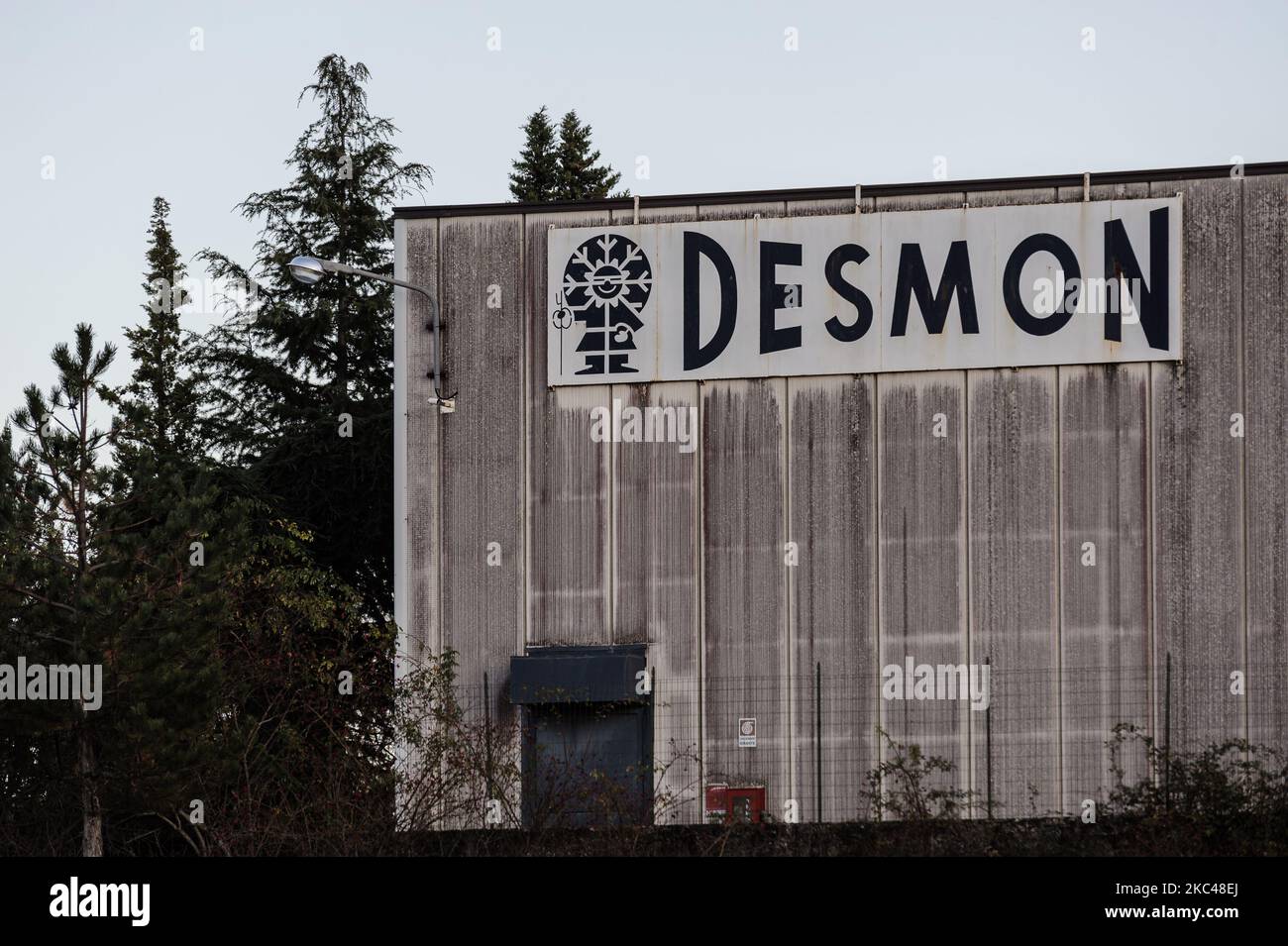 The sign of the Italian company Desmon affixed on the company's ...