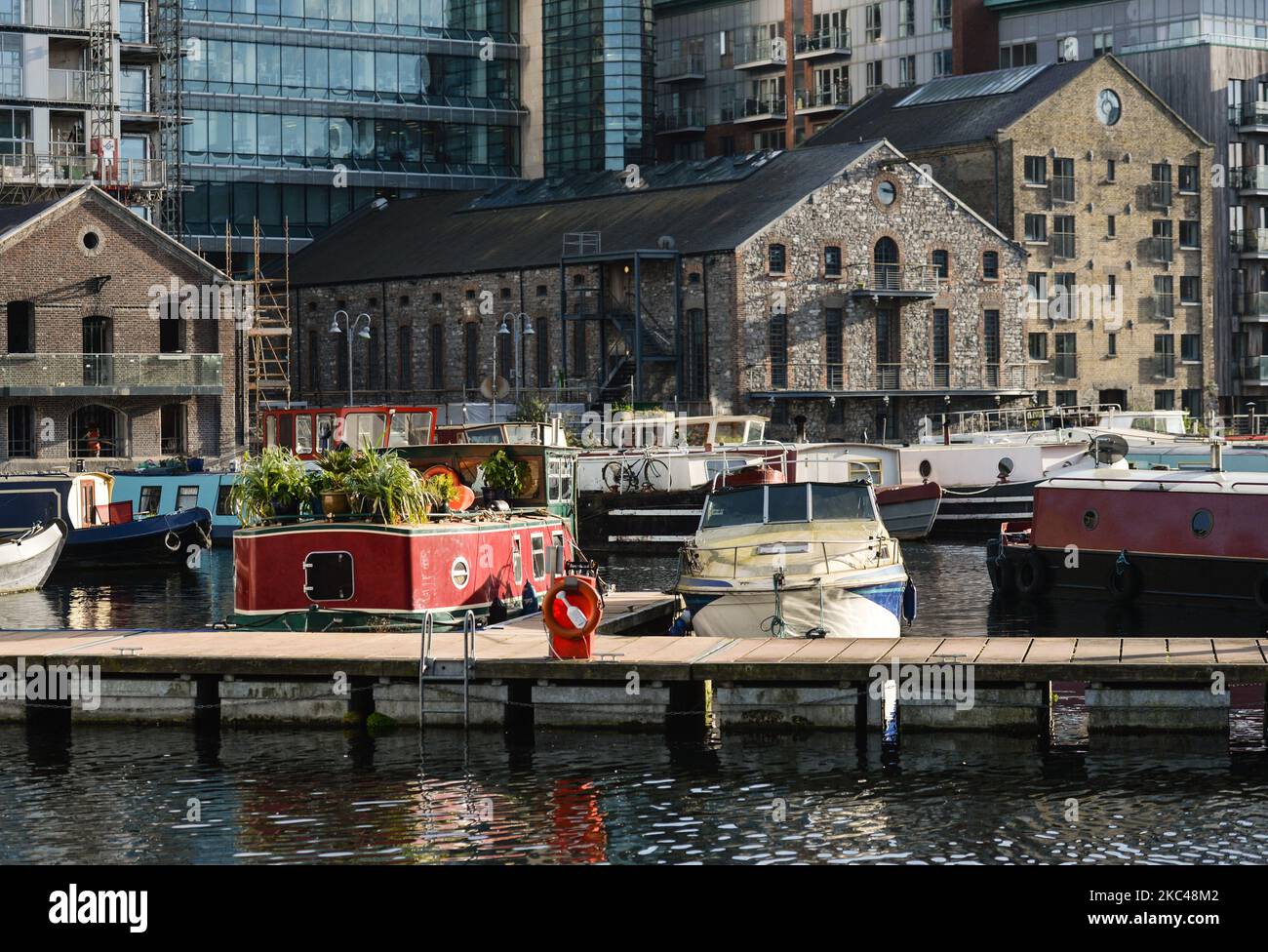 A view of moored barges and boats, in the western part of the Grand ...