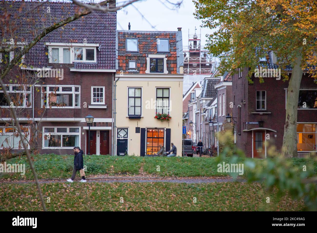 People walking next to the canal in Utrecht city. Daily life in Utrecht ...