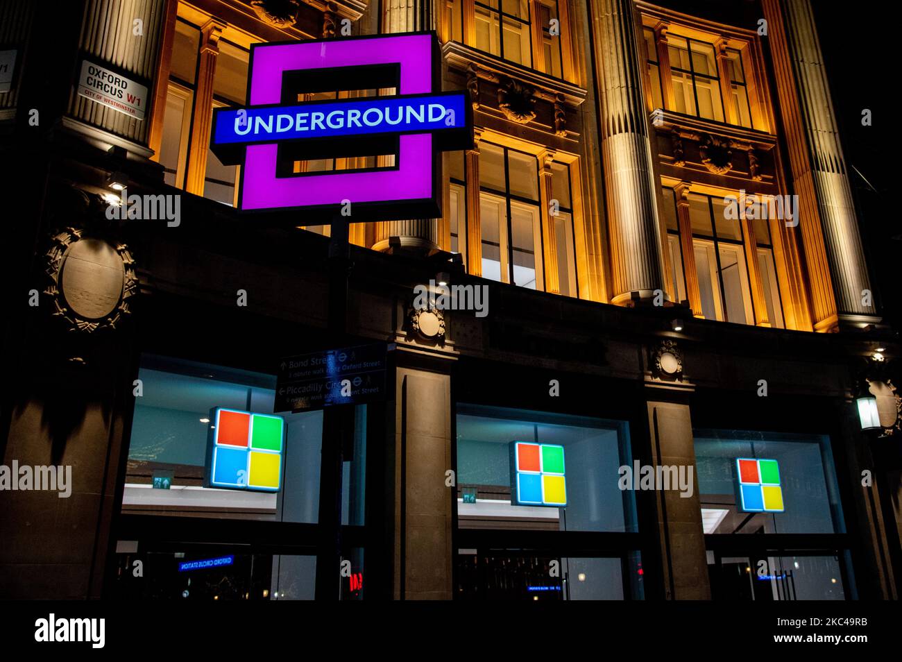 London Underground neon signs at Oxford Circus Underground Station have ...