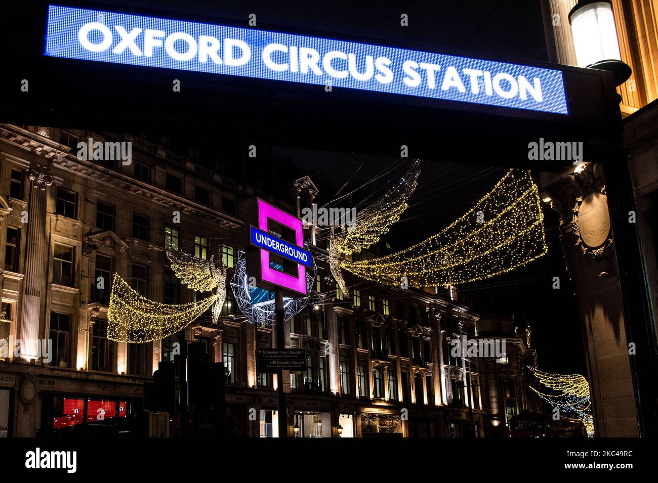 London Underground neon signs at Oxford Circus Underground Station have ...