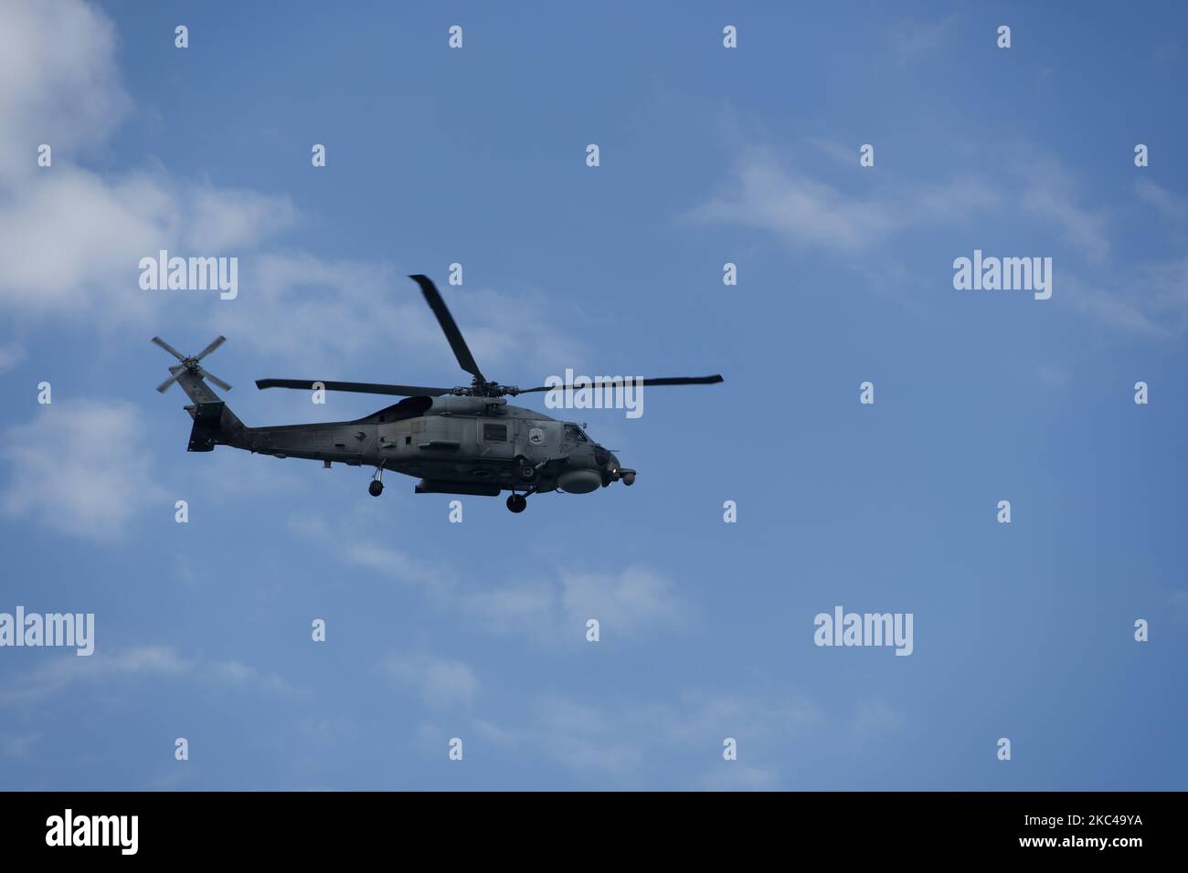 Sikorsky Seahawk naval military helicopter during an air show. Hellenic ...