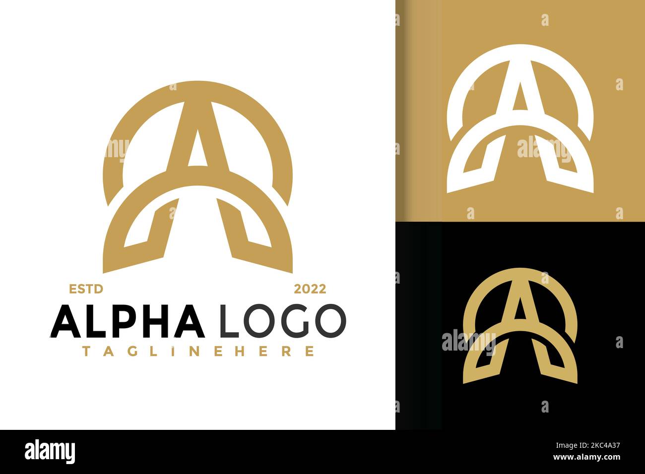 A vector logo design letter A with Alpha word in different backgrounds ...