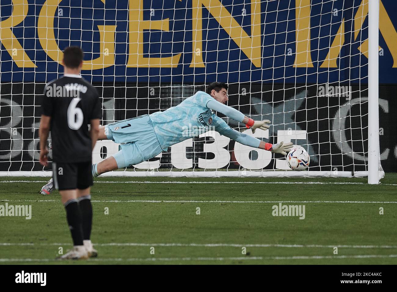 Thibaut Courtois of Real Madrid makes a save during the La Liga ...
