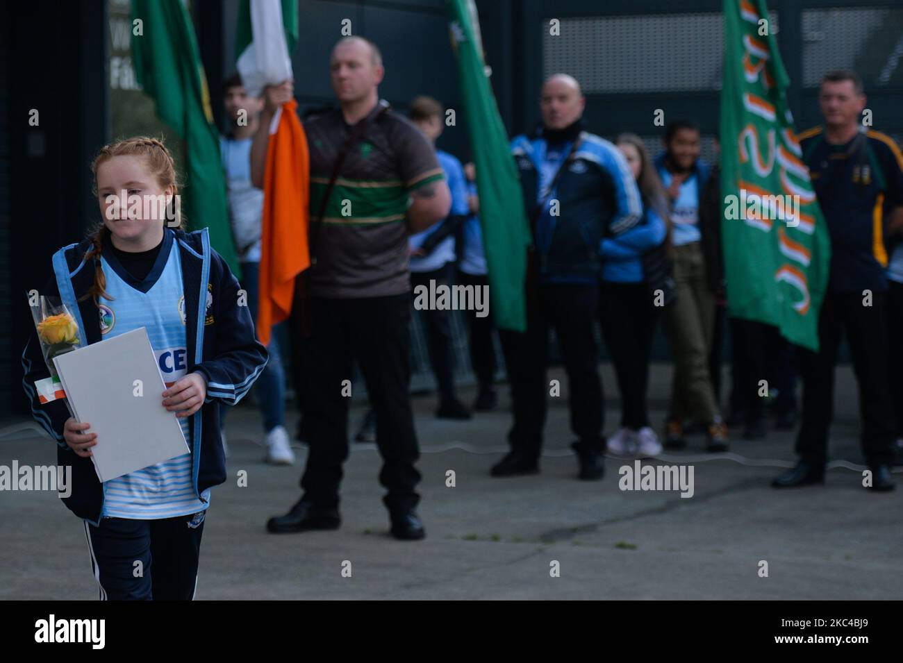 Ella Byrne (age 10) from Ballymun, placing a flower and a picture of ...
