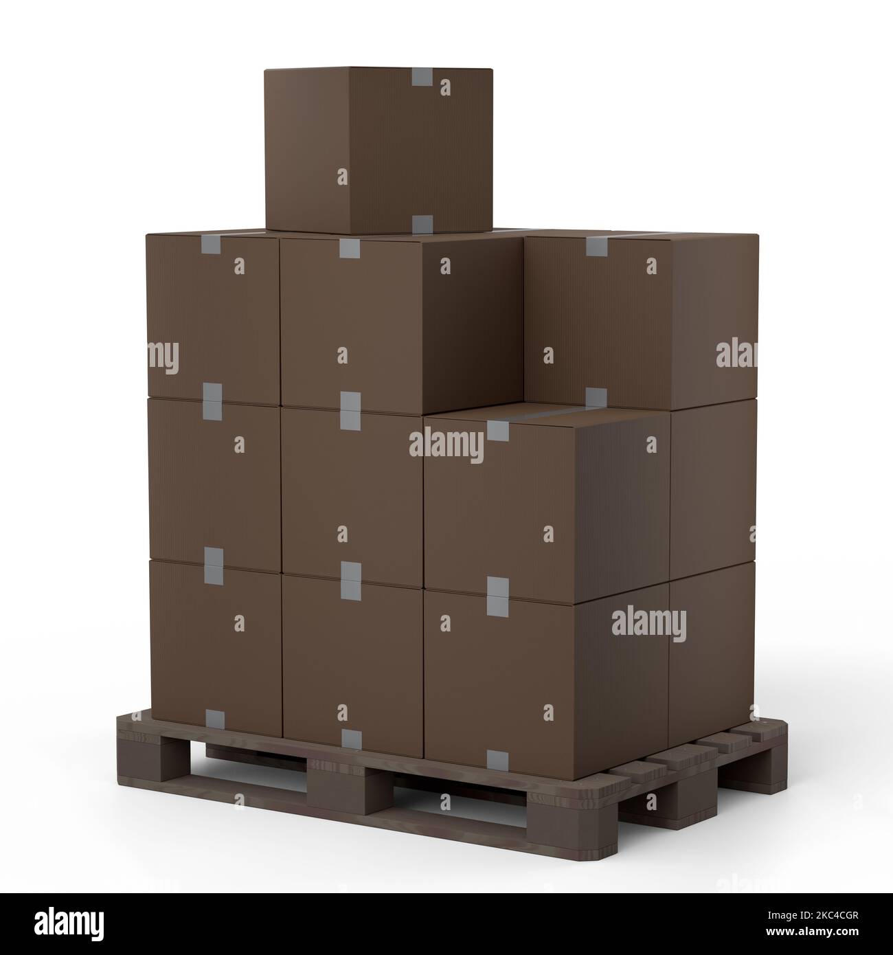 Set of wooden pallet for warehouse cargo storage with cardboard boxes ...