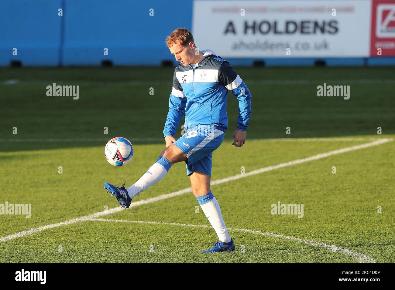 Barrow's Scott Wilson warms up prior to the Sky Bet League 2 match ...