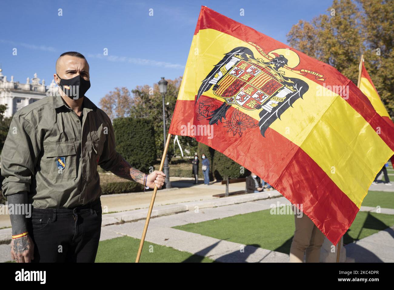 A supporter of Spanish dictator Francisco Franco attends an annual ...