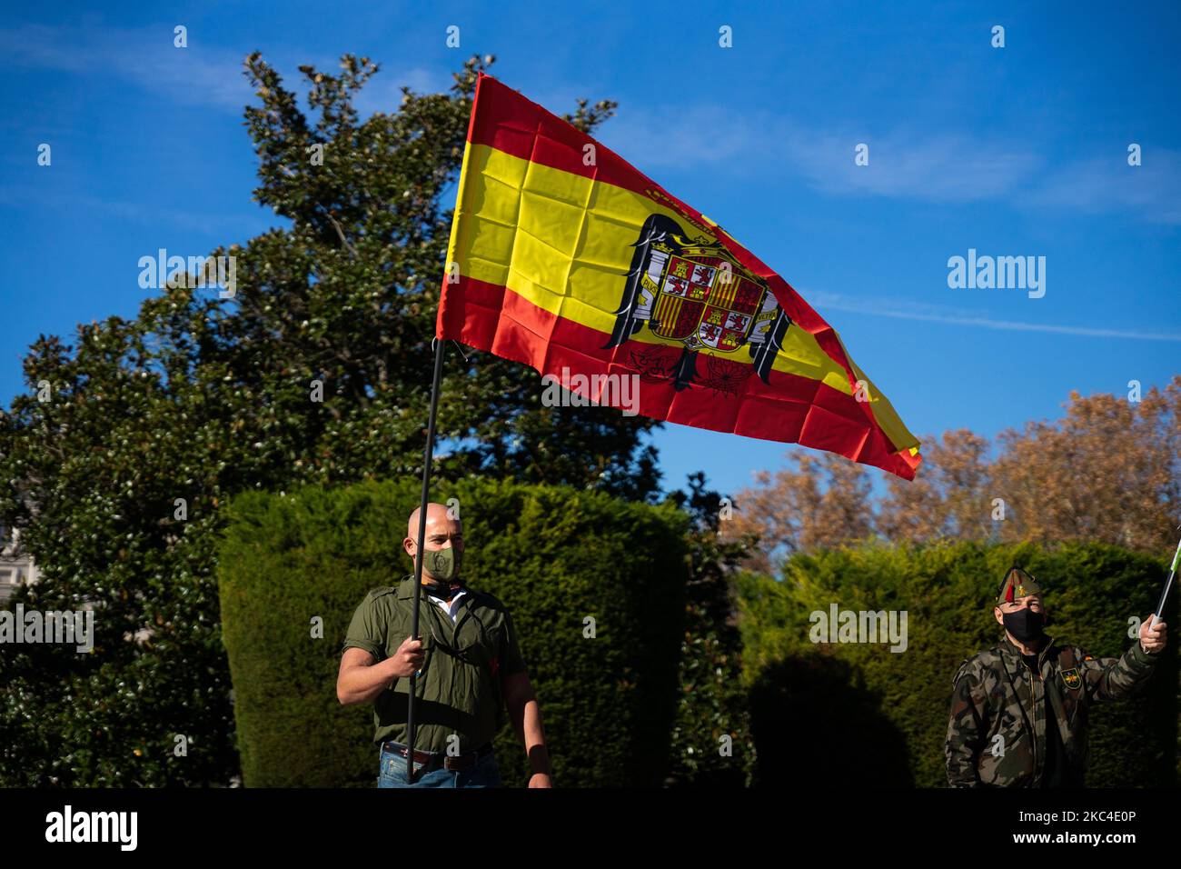 Supporter of Franco hold pre-constitutional Spanish flags during a ...