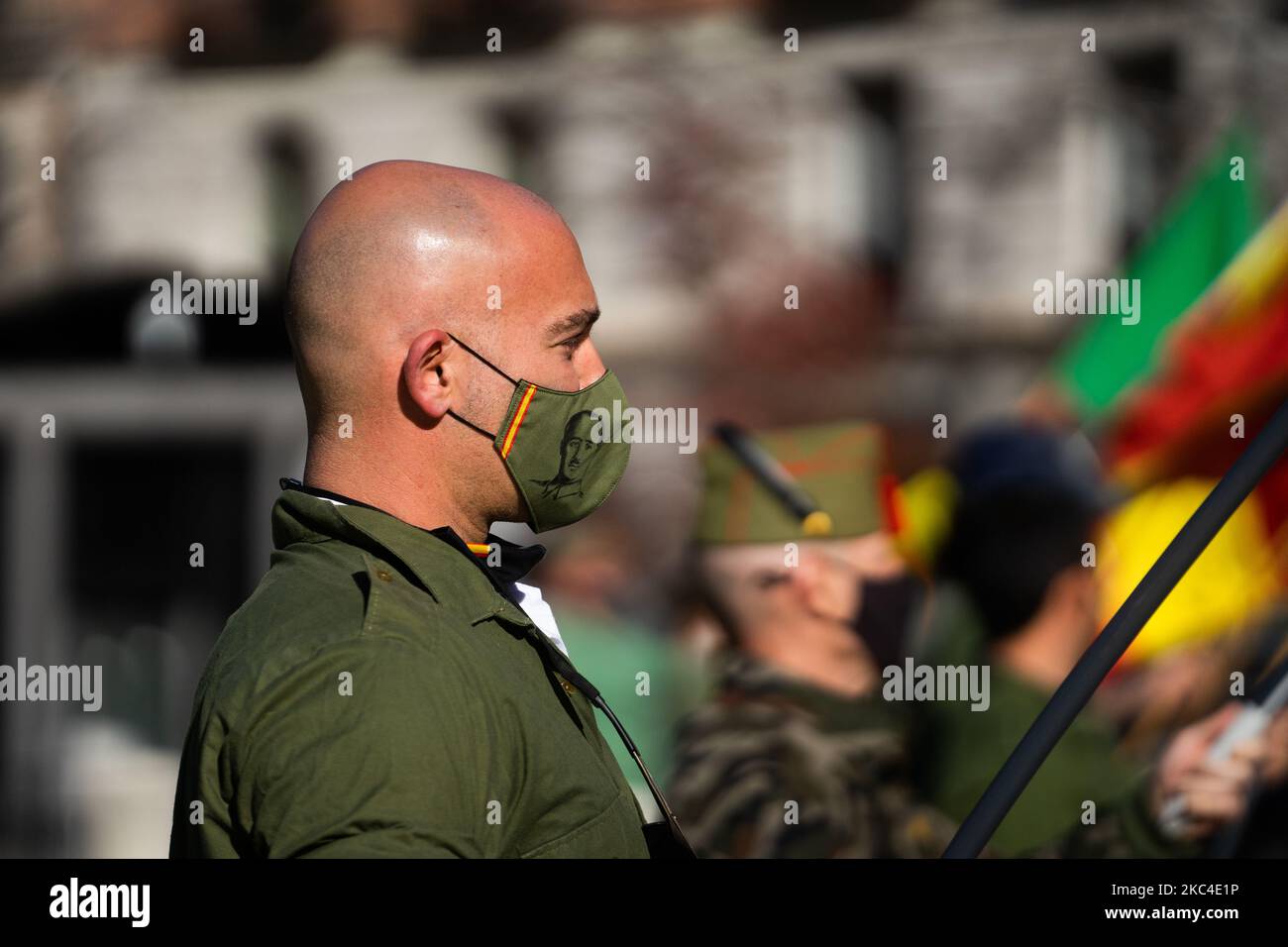 Franco supporters, wearing a mask with the dictator's face, commemorate ...