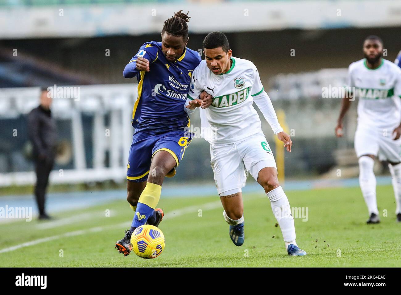 Adrien Tameze and Rogerio fight for the ball during the Serie A Tim ...