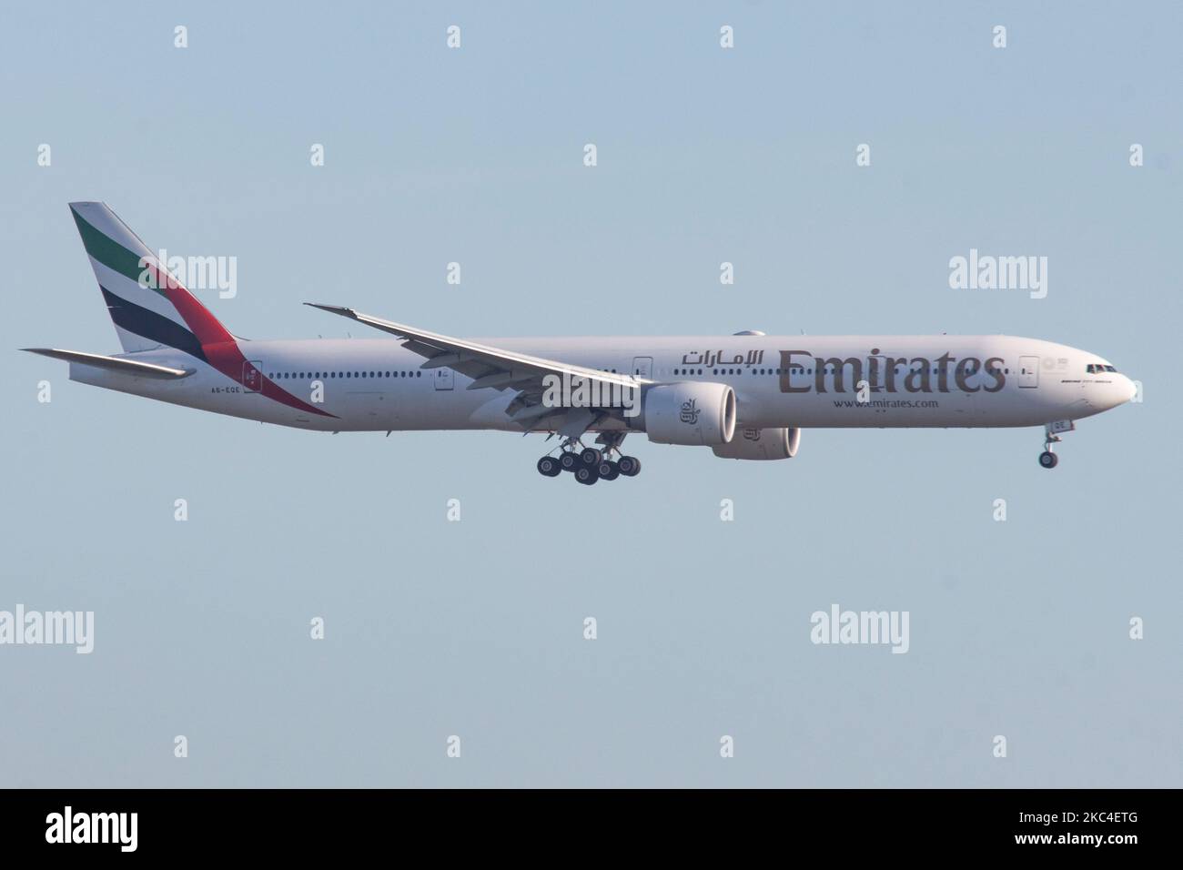 Emirates Boeing 777 aircraft as seen flying, on final approach for ...