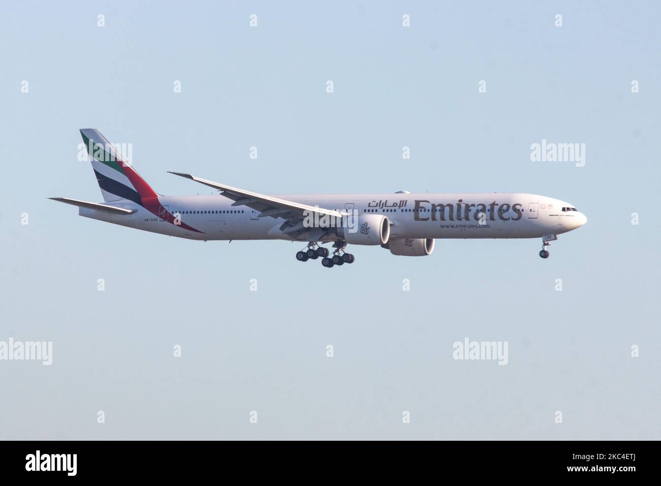 Emirates Boeing 777 aircraft as seen flying, on final approach for ...