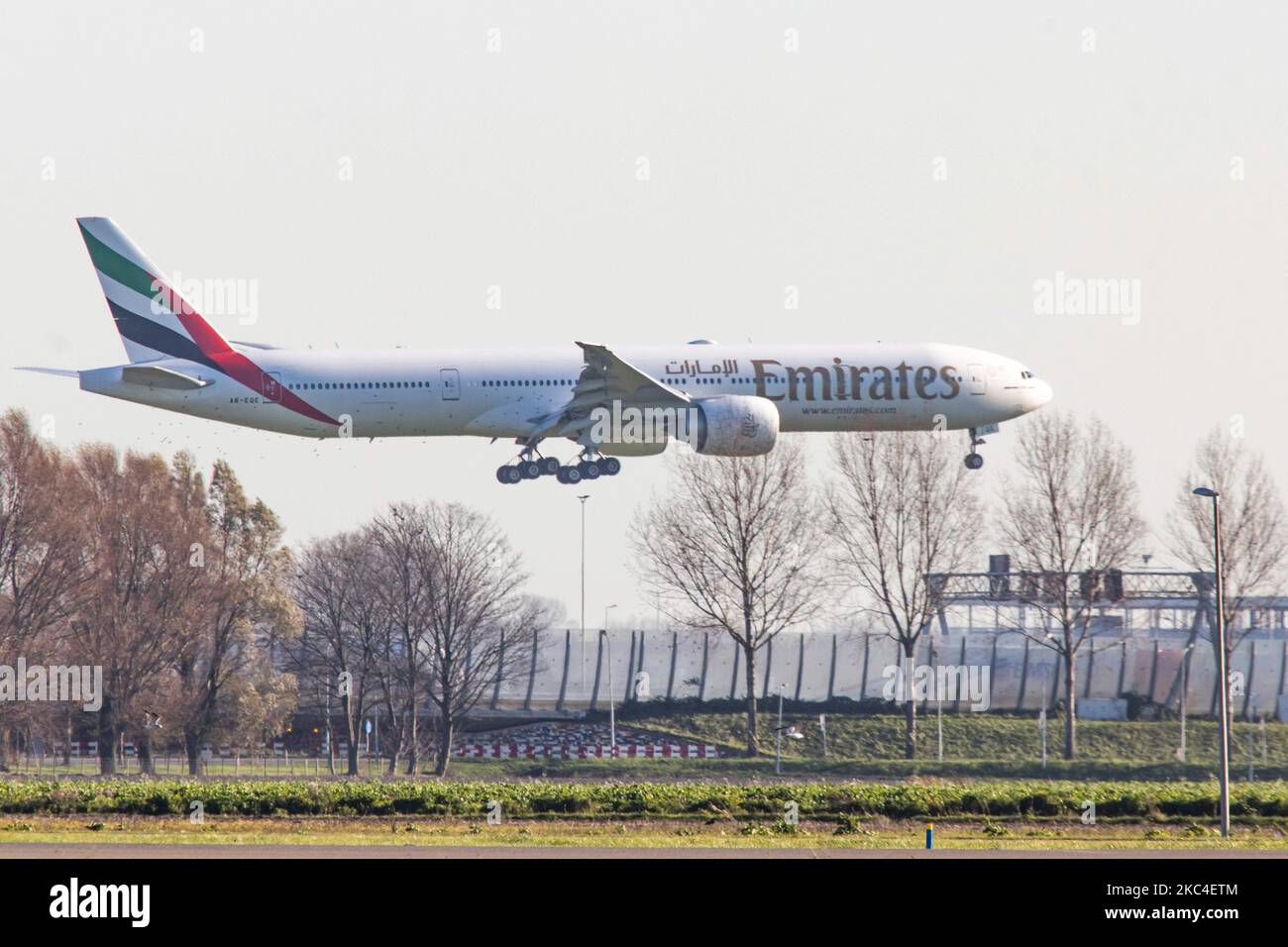 Emirates Boeing 777 aircraft as seen flying, on final approach for ...